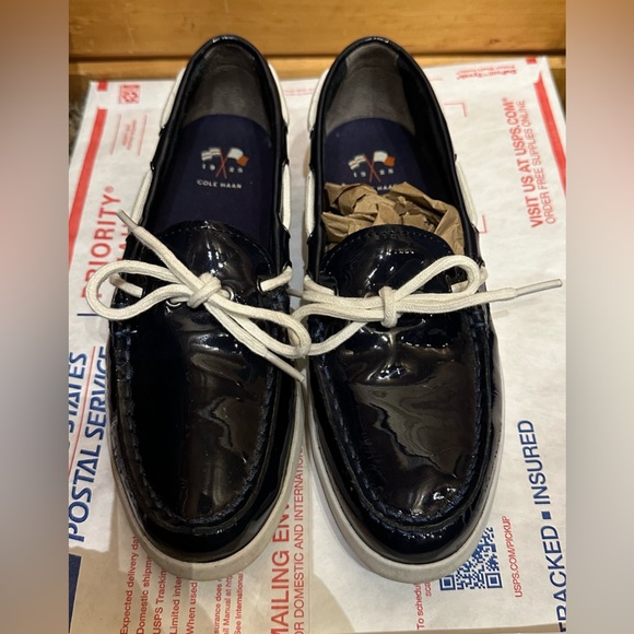 Cole Haan | Shoes | Cole Haan Nantucket Camp Moccasin Navy Blue Patent ...